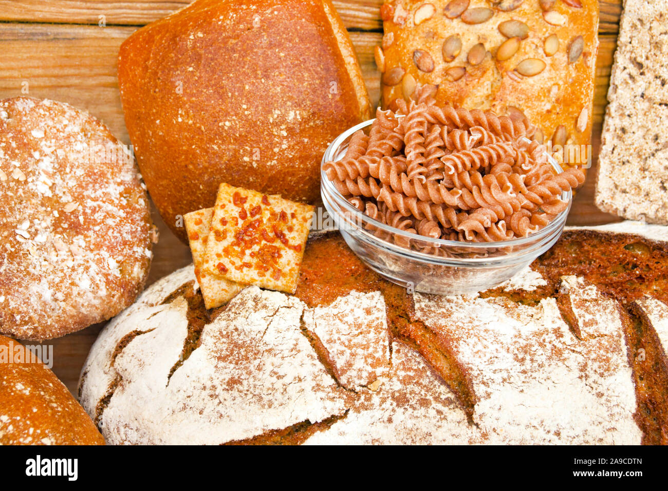 Various bread, noodles and corn Stock Photo - Alamy