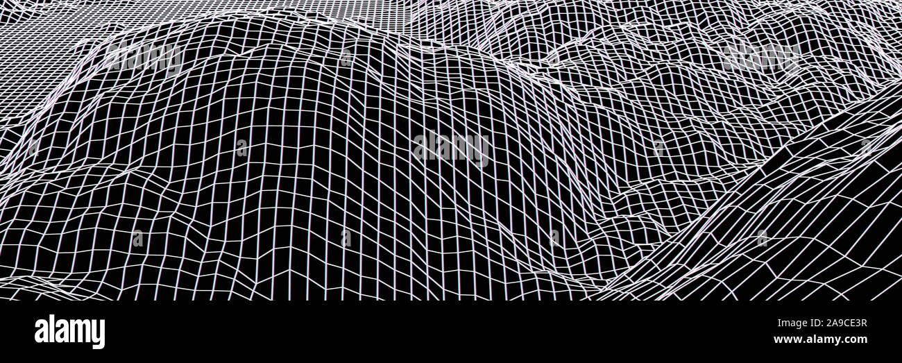 Digital landscape with mountains or hills made of line grid Stock ...
