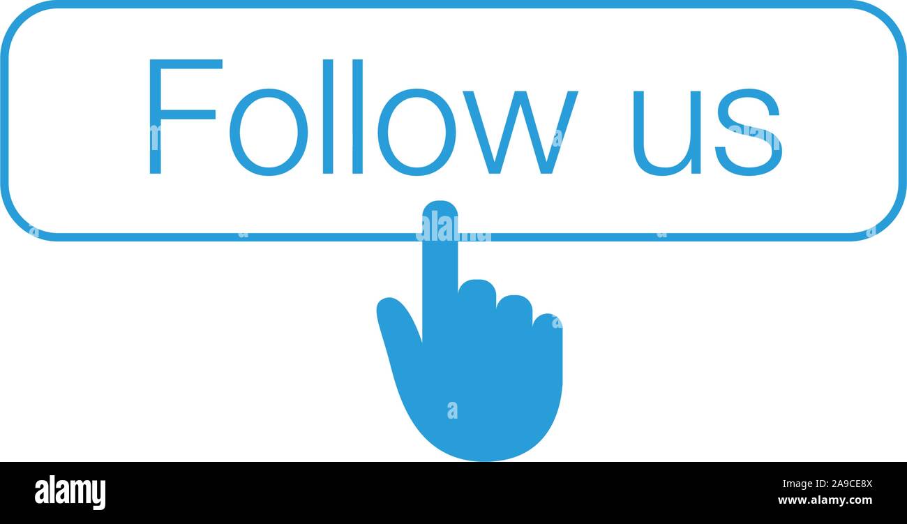 follow us blue button with hand cursor for web, ui, apps, brochures ...