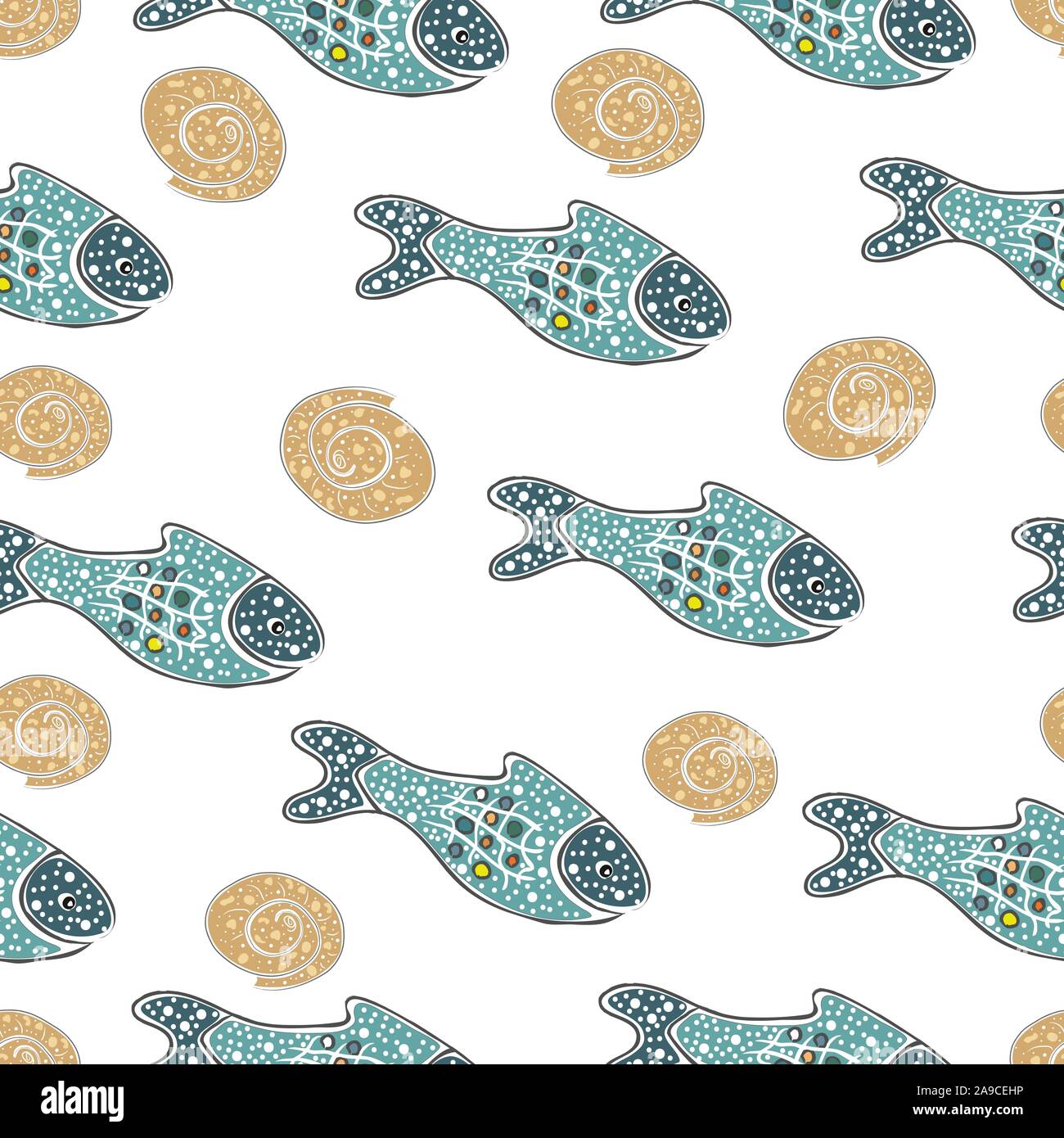 Hand Drawn Marine Life. Hand Drawn Scandinavian Style. Detailed Work ...