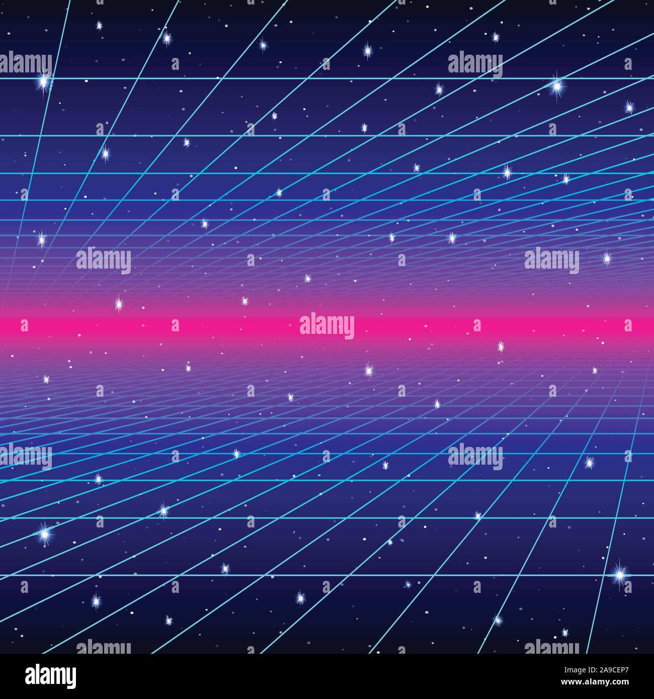 Retro neon background with 80s styled laser grid and stars Stock Vector ...