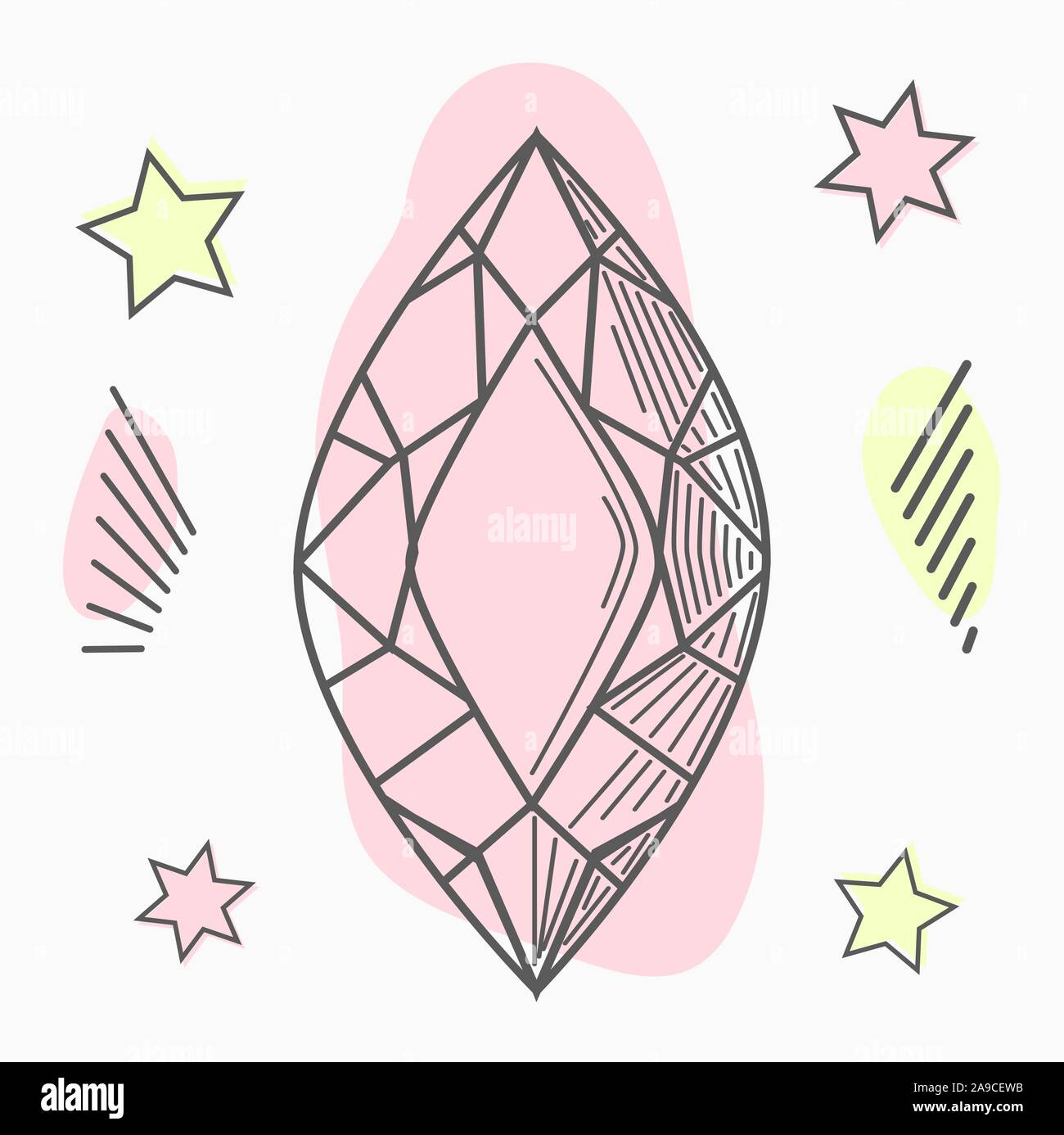 hand drawn line art crystals, isolated objects. Crystal stone ...