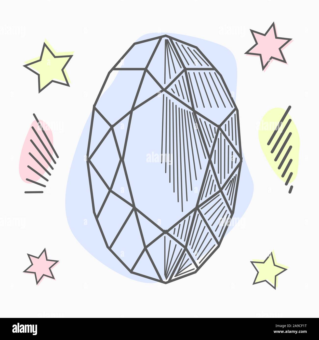 hand drawn line art crystals, isolated objects. Crystal stone ...