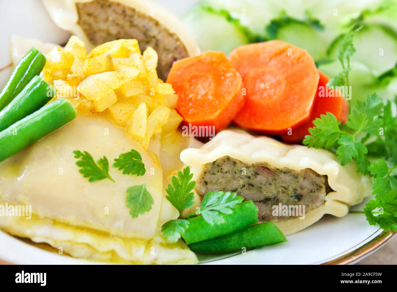 German pasta squares filled with meat and spinach Maultaschen Stock ...