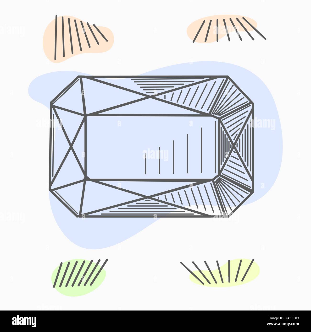 hand drawn line art crystals, isolated objects. Crystal stone ...