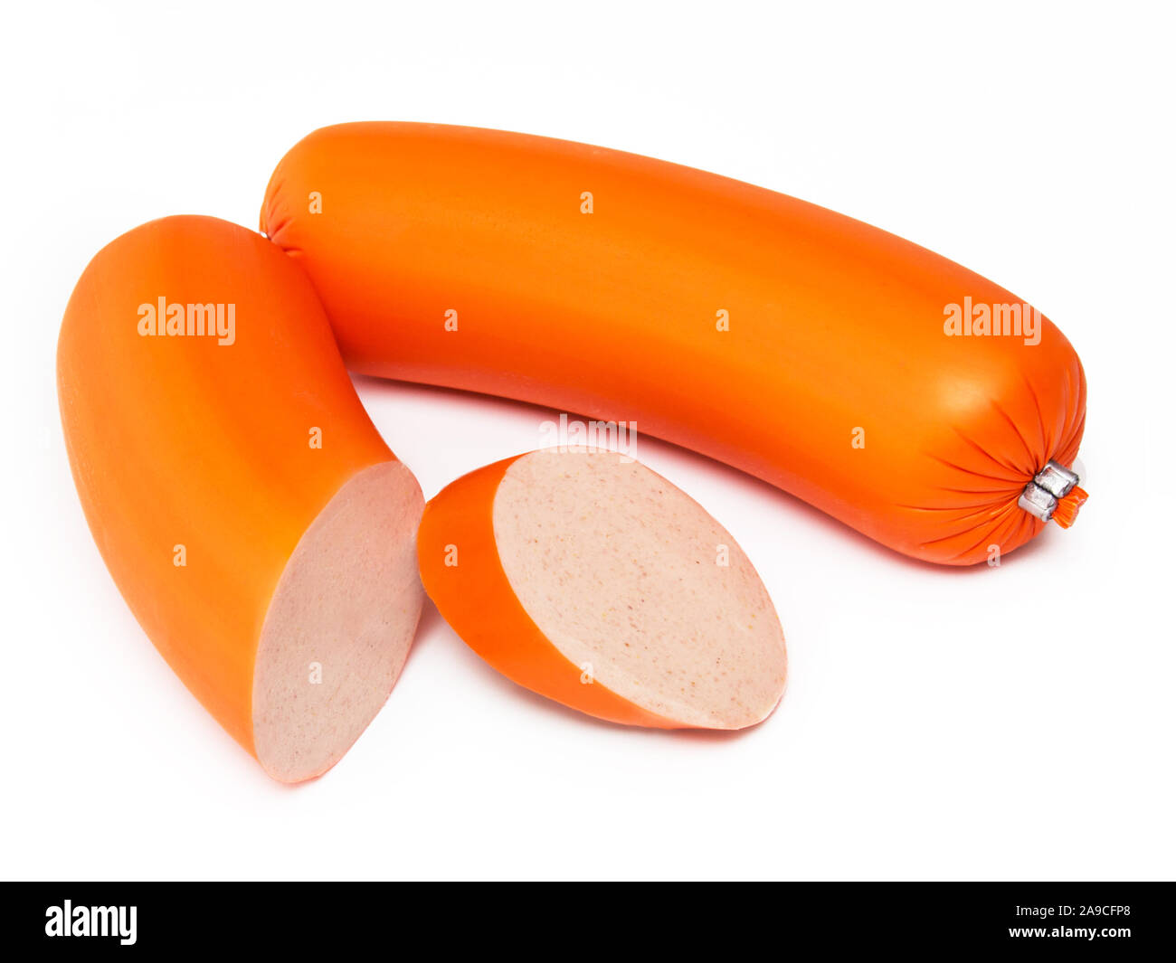 Two sausages isolated against white background Stock Photo - Alamy