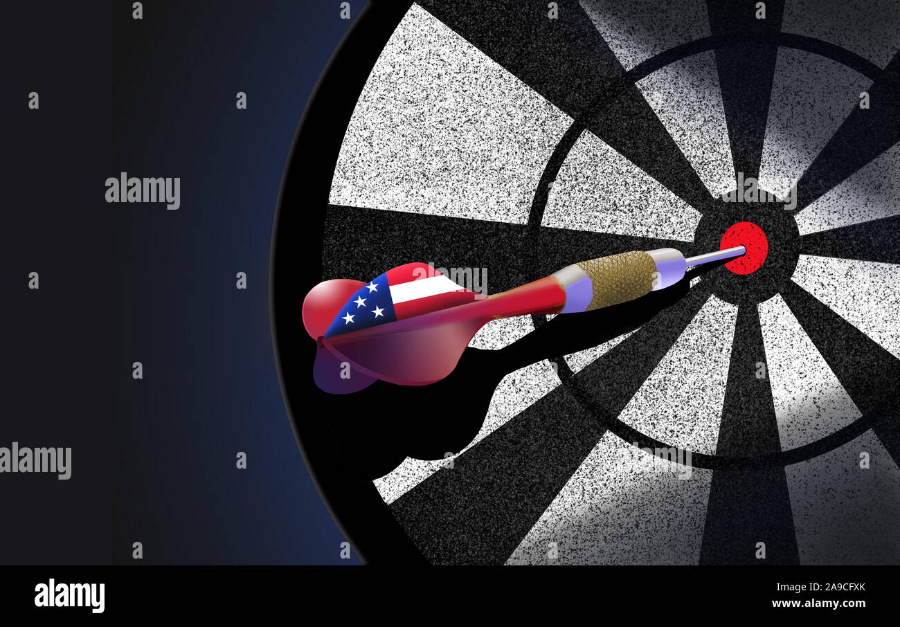 A dart with a USA flag design on a fin is stuck dead center in the ...