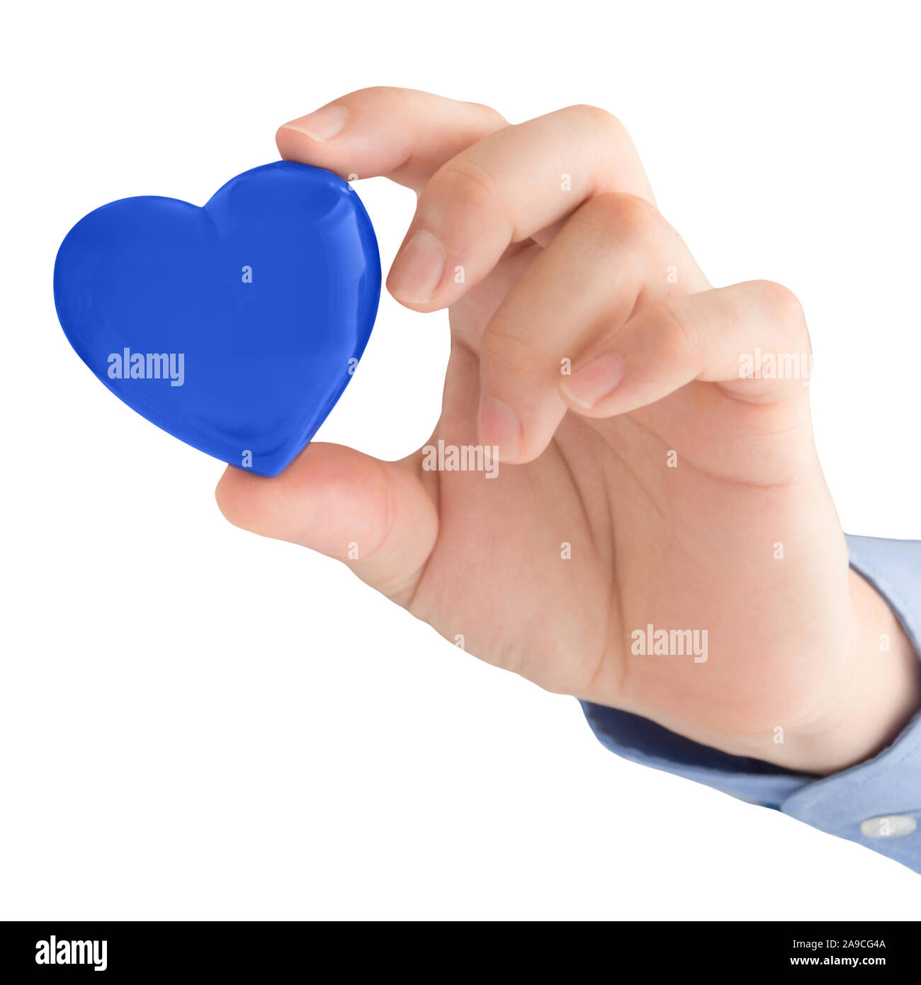 Male hand and blue heart Stock Photo - Alamy