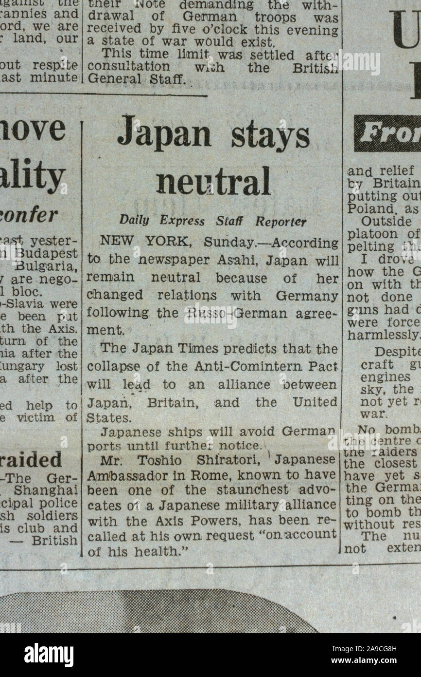 Newspaper japan 1939 hi-res stock photography and images - Alamy
