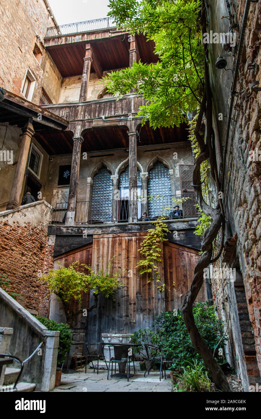 Wood Building Palazzo Courtyard Palazzo Fortuny in Venice, Italy Stock ...