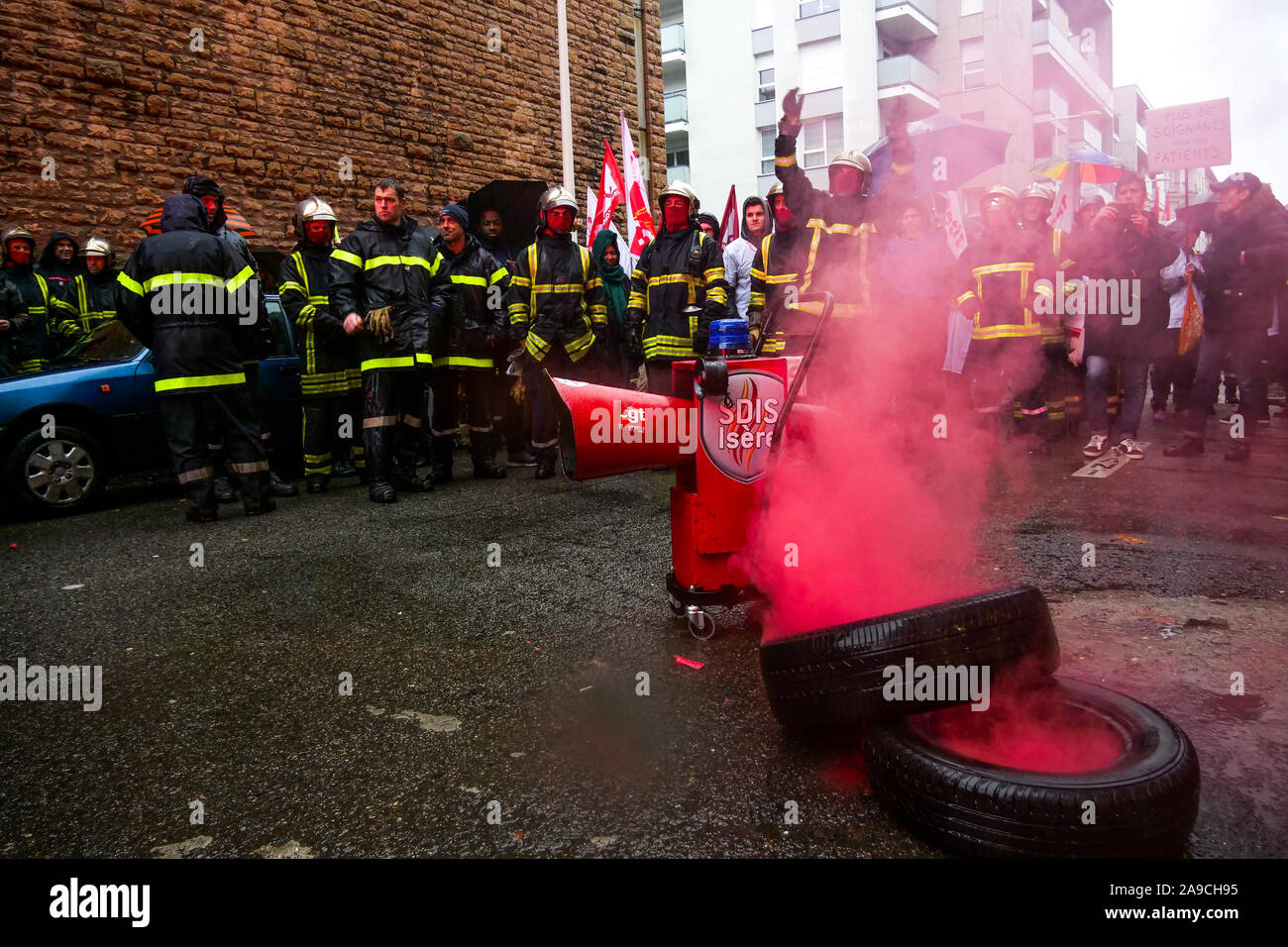 Firefighters march for more respect and means of action, Lyon, France ...