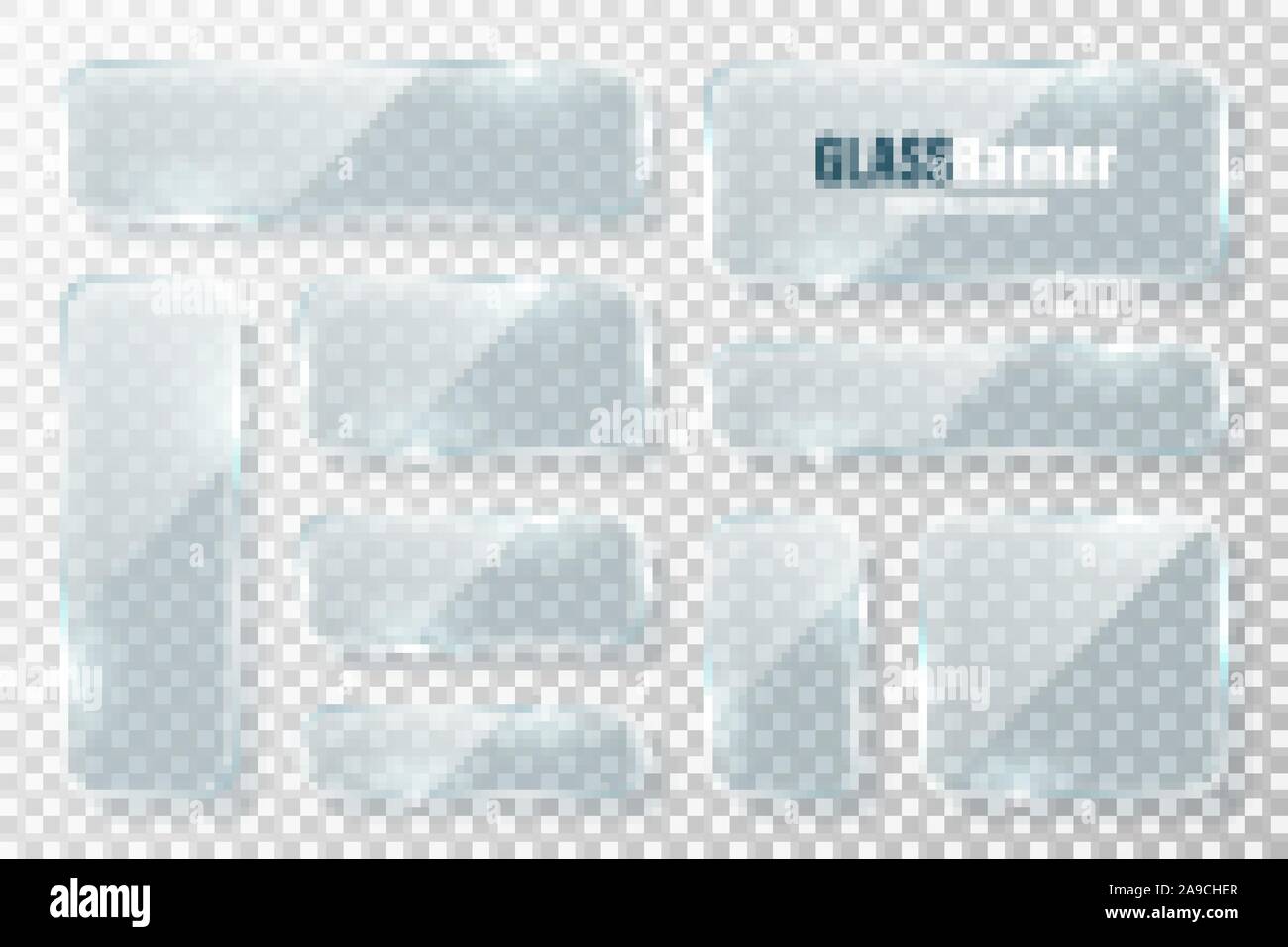 Glass frames collection. Realistic transparent glass banner with glare ...