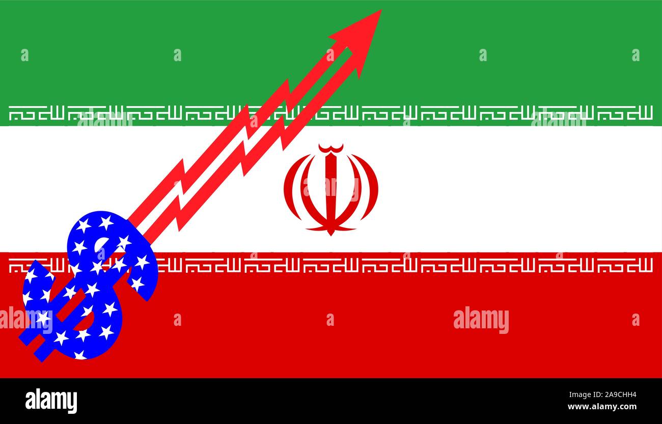 Flag Of Iran And Dollar Sign Arrow Graph Going Up Vector illustration ...