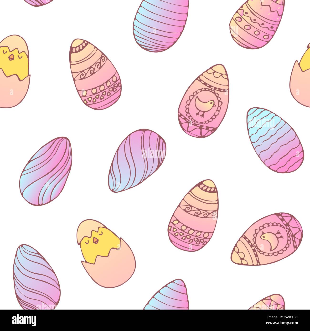 Handdrawn easter seamless pattern with decorated easter eggs , vector ...