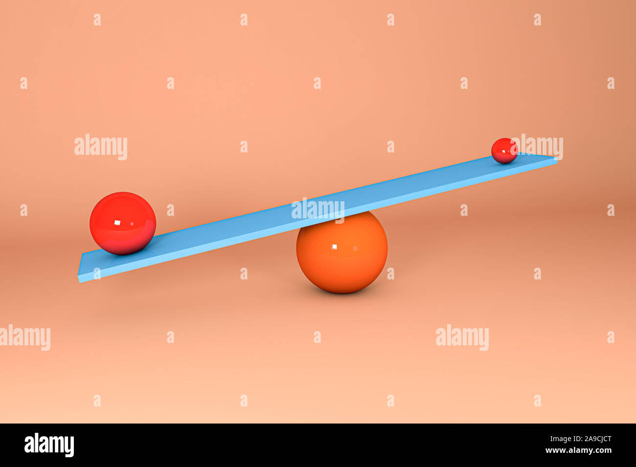 3d illustration. Spheres balancing on a seesaw. balance concept Stock ...