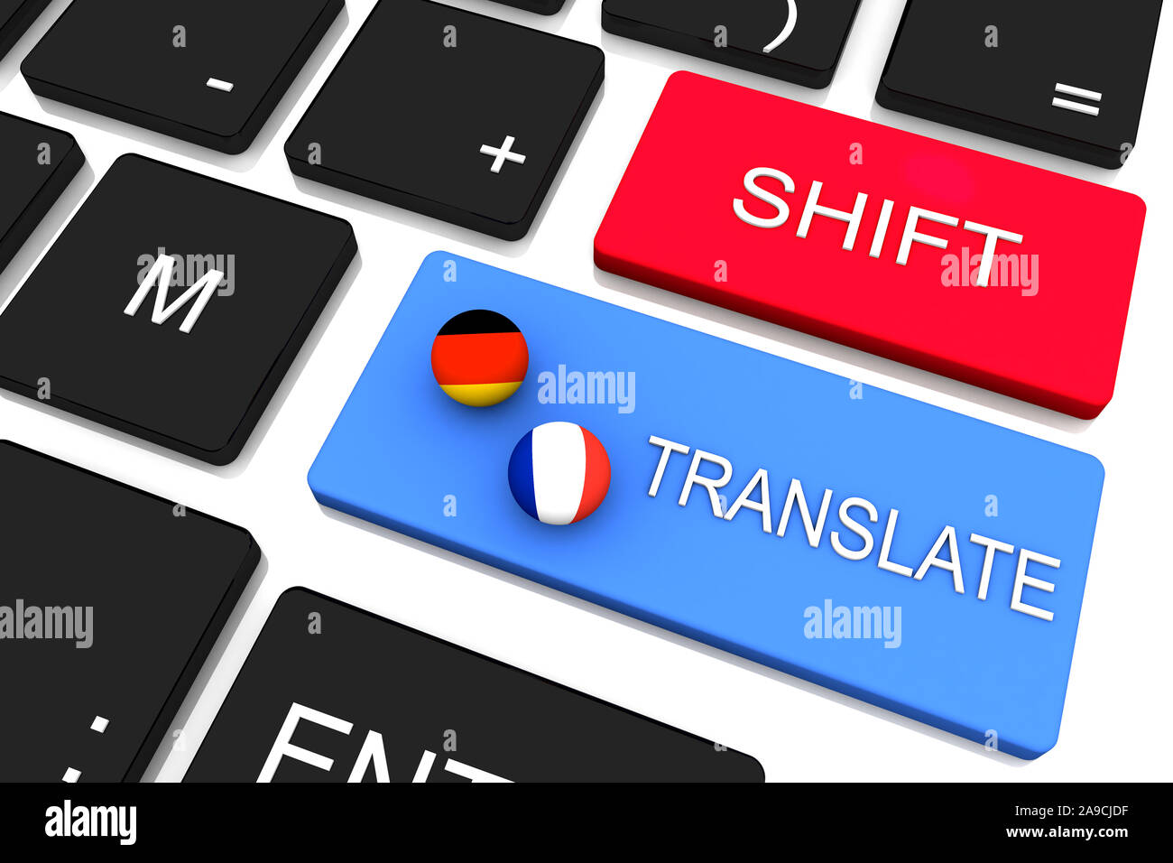 3d renderer illustration. Translation button on Computer Keyboard ...