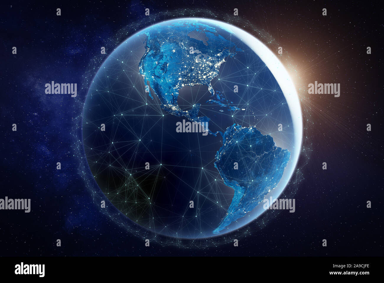 Internet network for fast data exchange over America from space, global ...