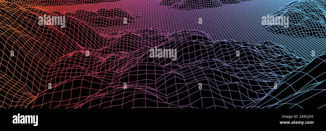 Digital landscape with mountains or hills made of line grid Stock ...