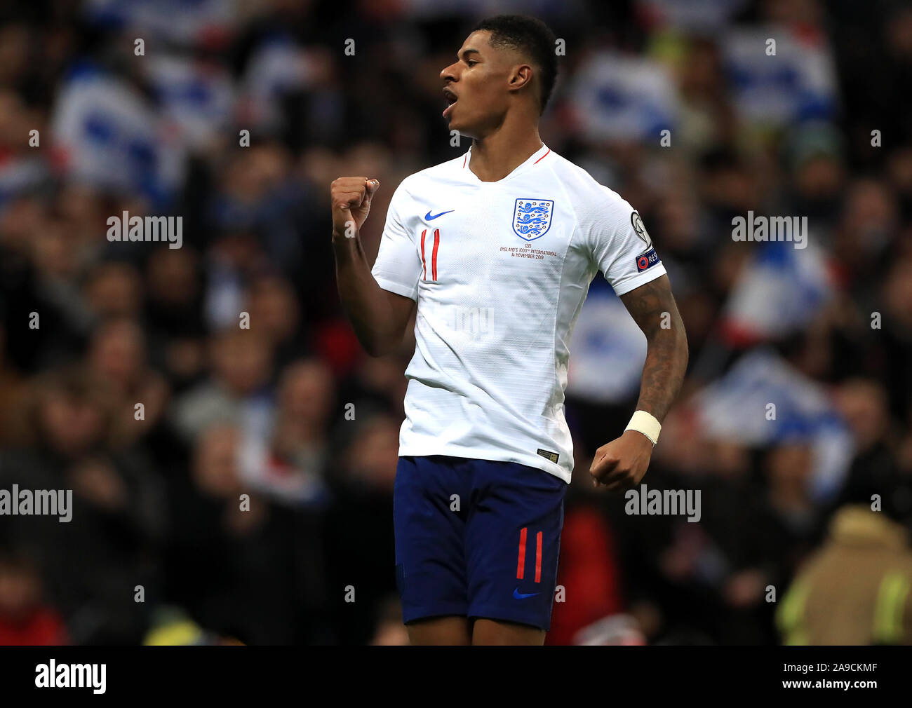 England's Marcus Rashford celebrates scoring his side's fourth goal of ...