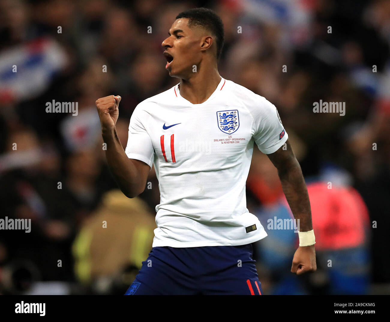 England's Marcus Rashford celebrates scoring his side's fourth goal of ...