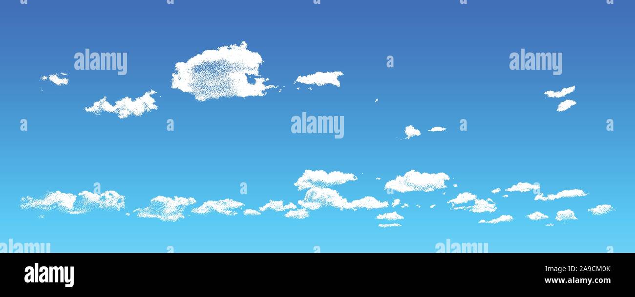 Clouds made of scattered dots in the blue sky, realistic dotwork ...