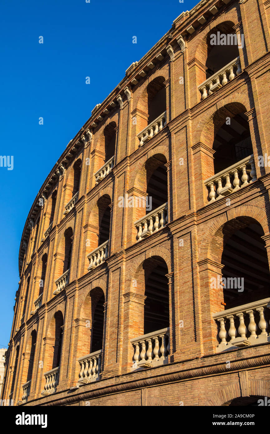 A view of the exterior of the Bullring of Valencia, also known as the ...