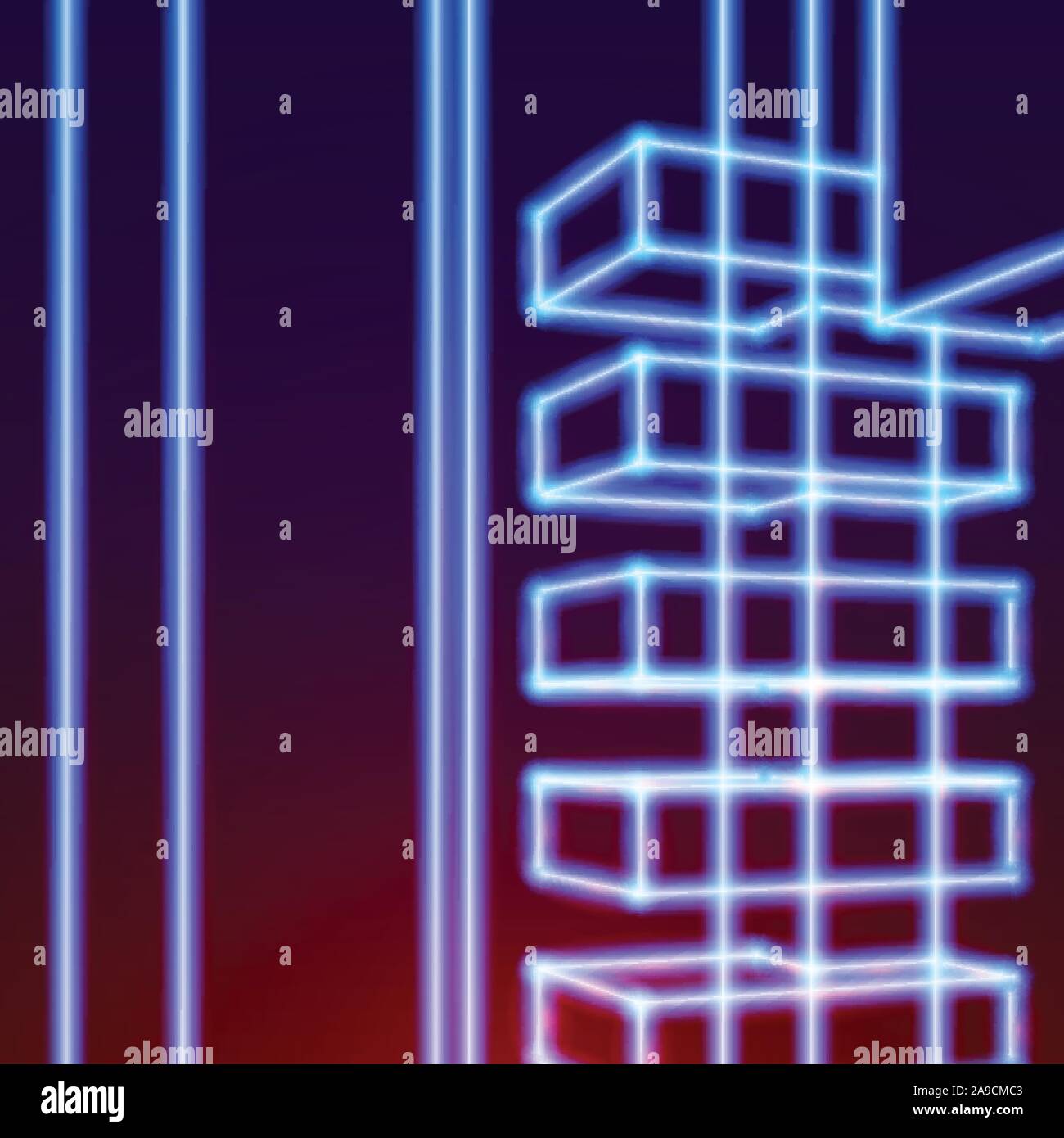 Bright neon lines abstract background with retro computer technology ...