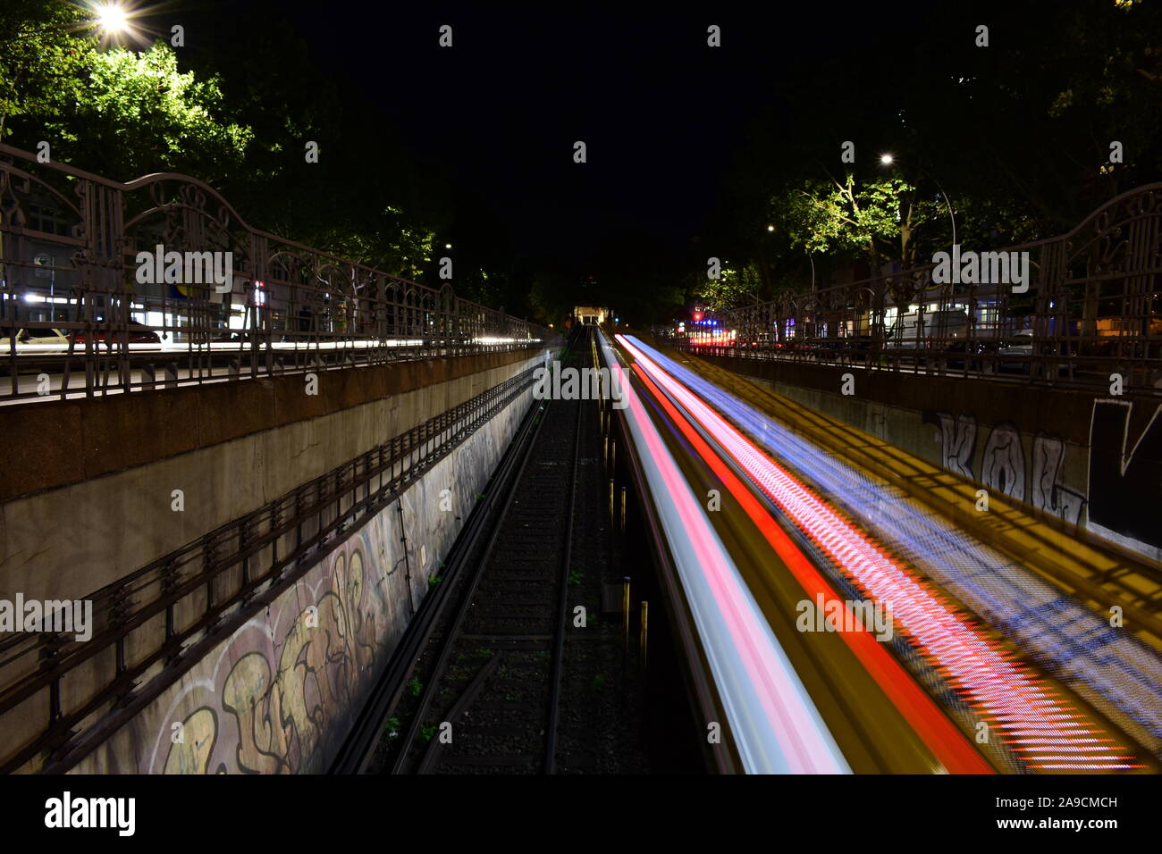 Long Exposure night picture of metro in Berlin Stock Photo - Alamy