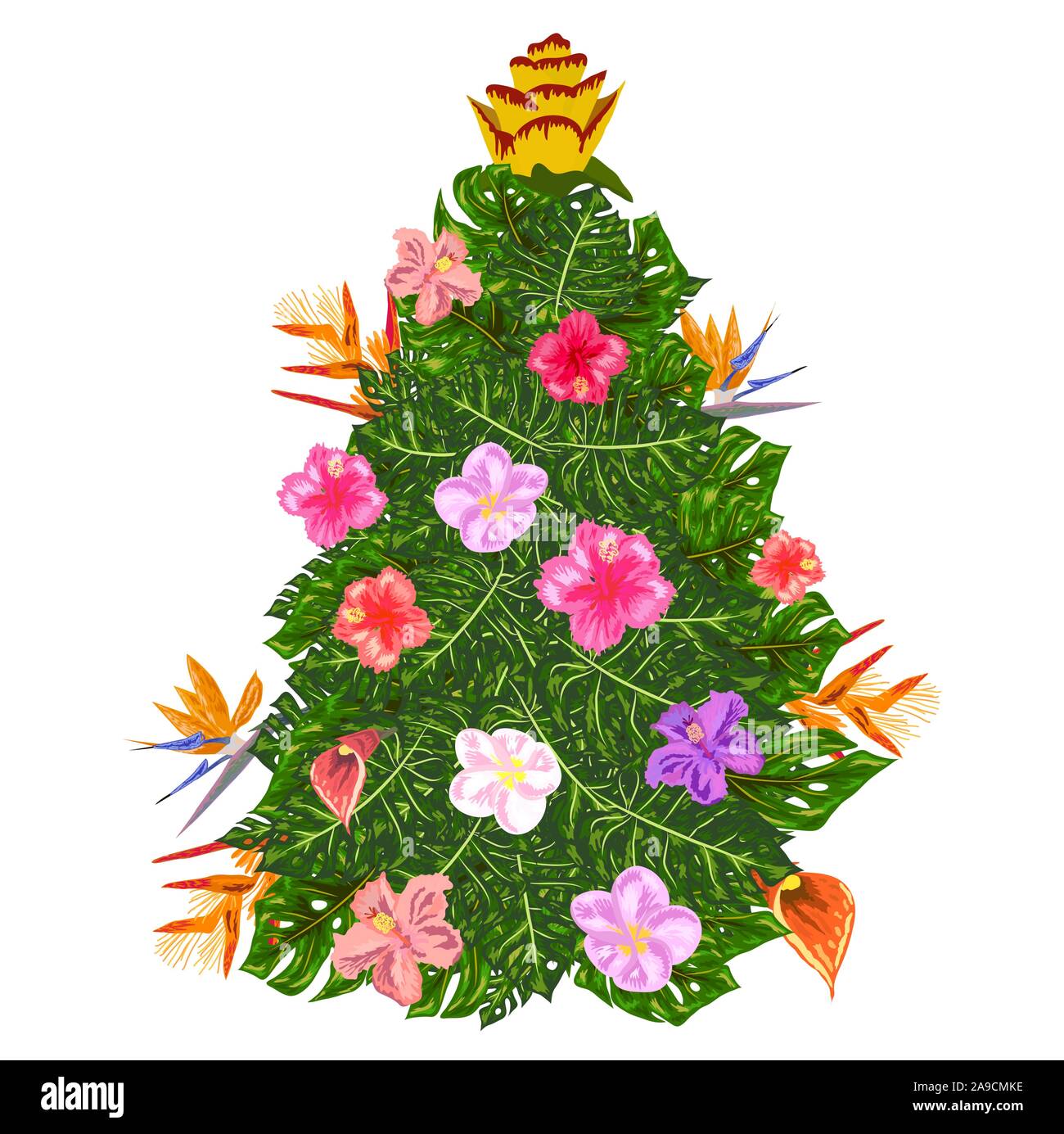 Tropical Christmas. Christmas tree made of tropical palm leaves and ...