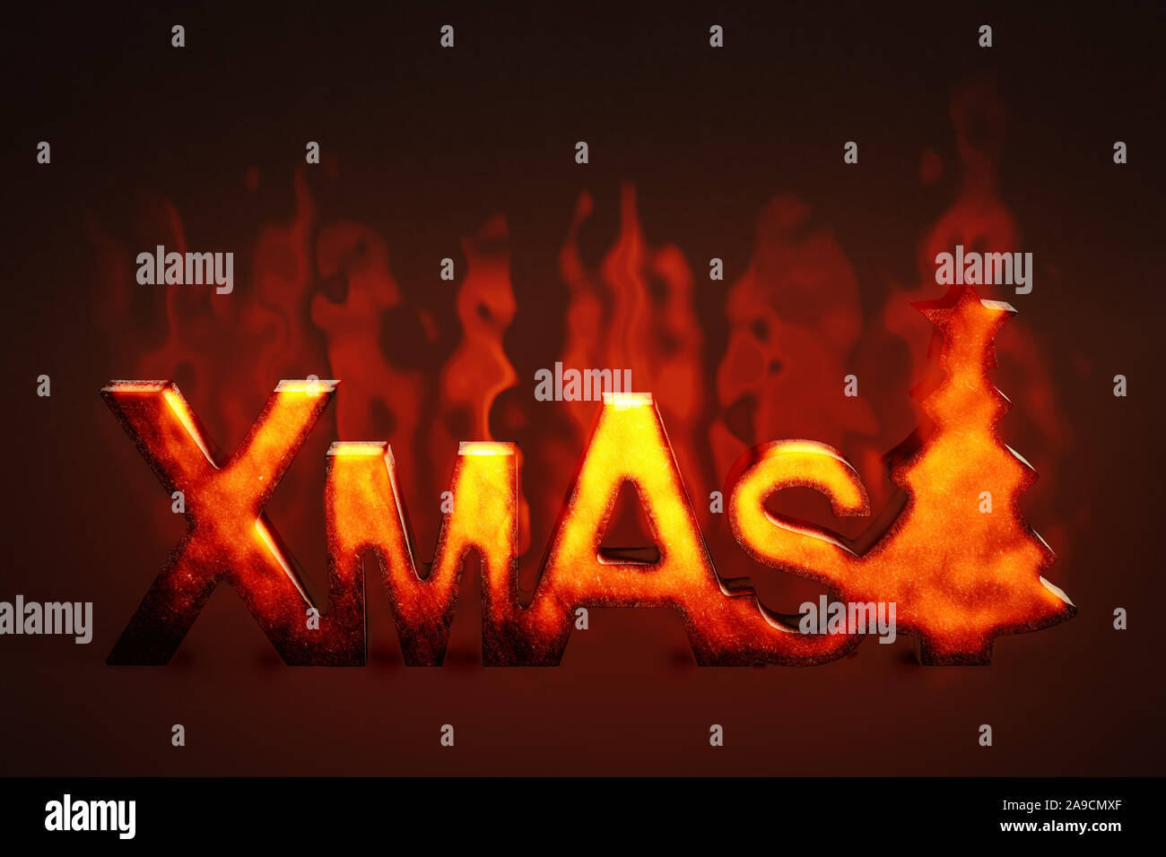 Illustration of a burning wooden xmas sign Stock Photo - Alamy