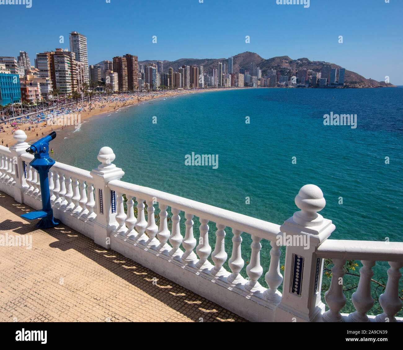Levante Beach viewed from the viewing platform at Placa del Castell in ...