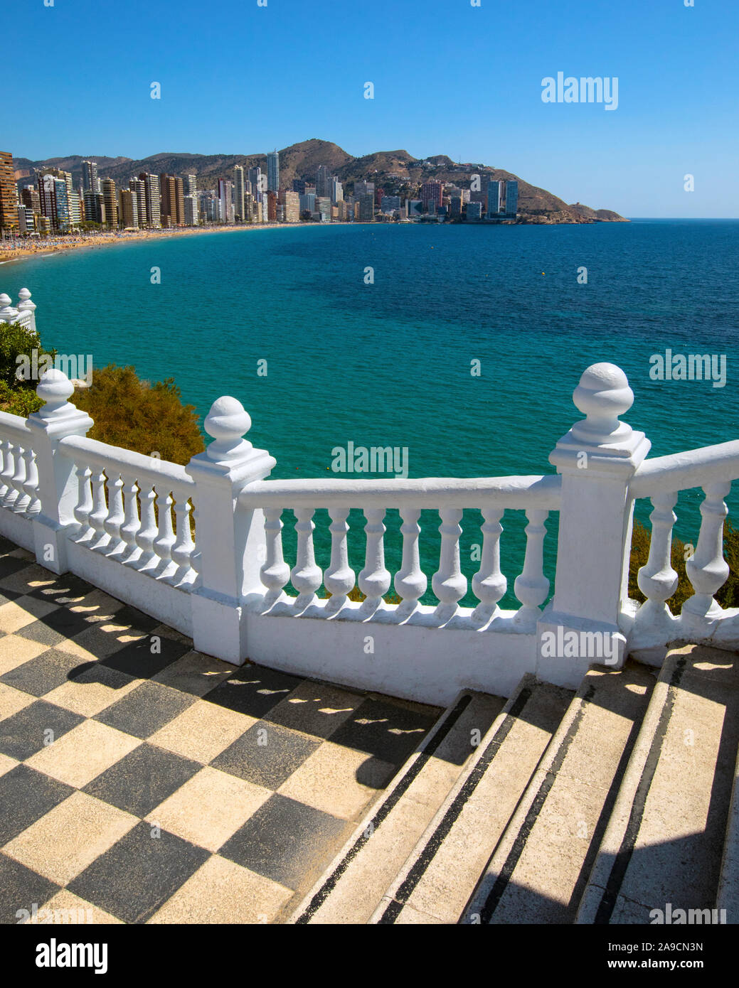 Levante Beach viewed from the viewing platform at Placa del Castell in ...