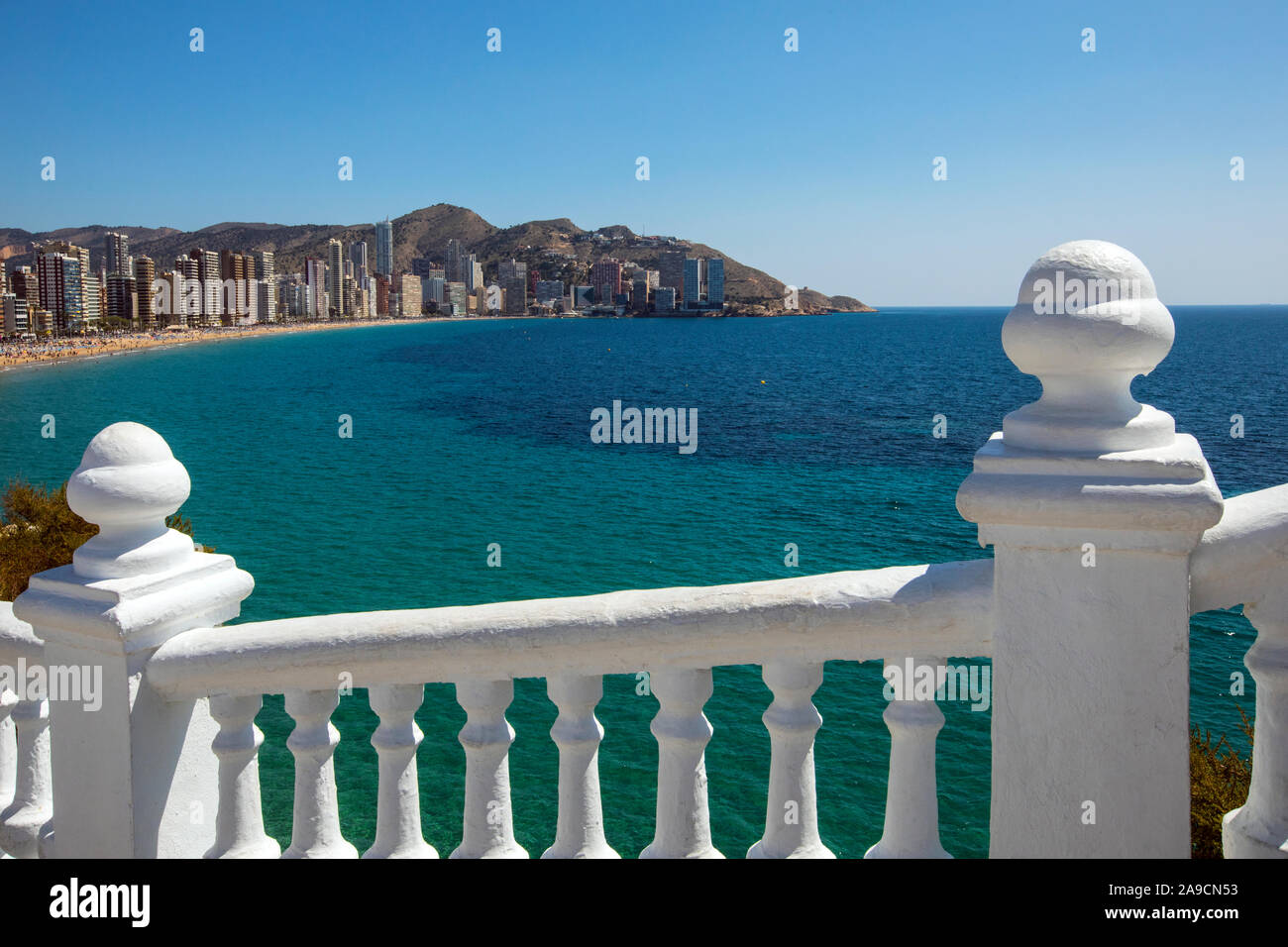 Levante Beach viewed from the viewing platform at Placa del Castell in ...