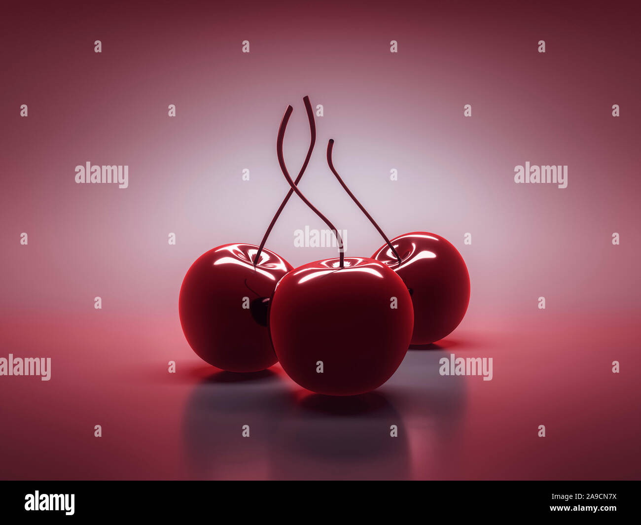 three cherrys on the table 3d illustration Stock Photo - Alamy