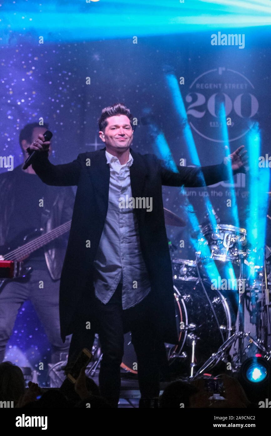 Regent Street, London, UK. 14th Nov, 2019. The band 'The Script' play ...