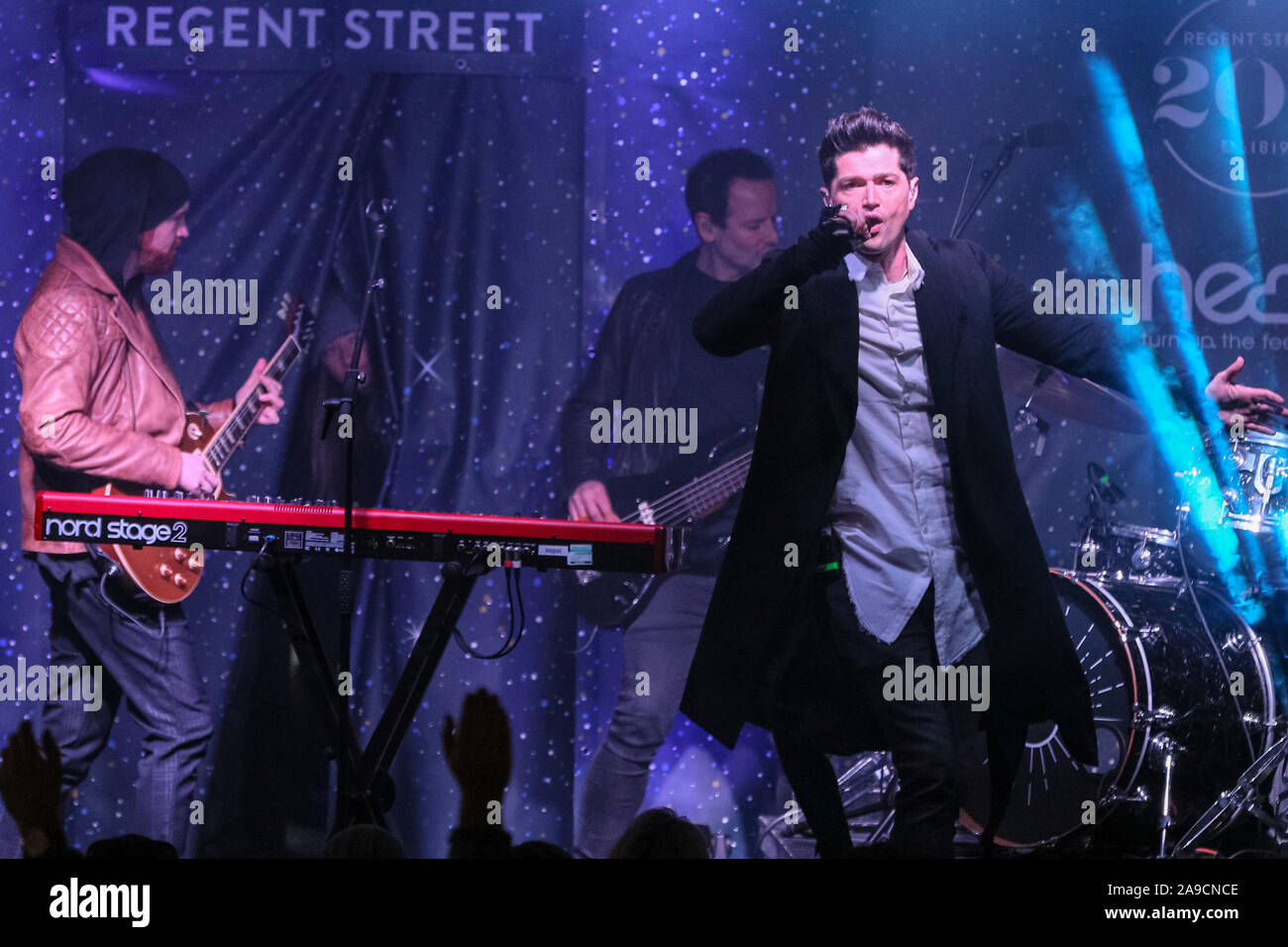 Regent Street, London, UK. 14th Nov, 2019. The band 'The Script' play ...