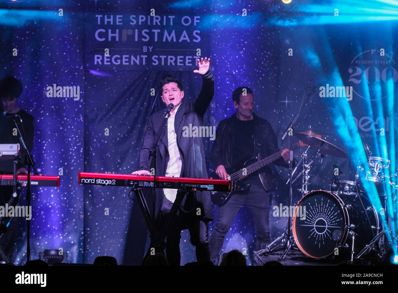 Regent Street, London, UK. 14th Nov, 2019. The band 'The Script' play ...