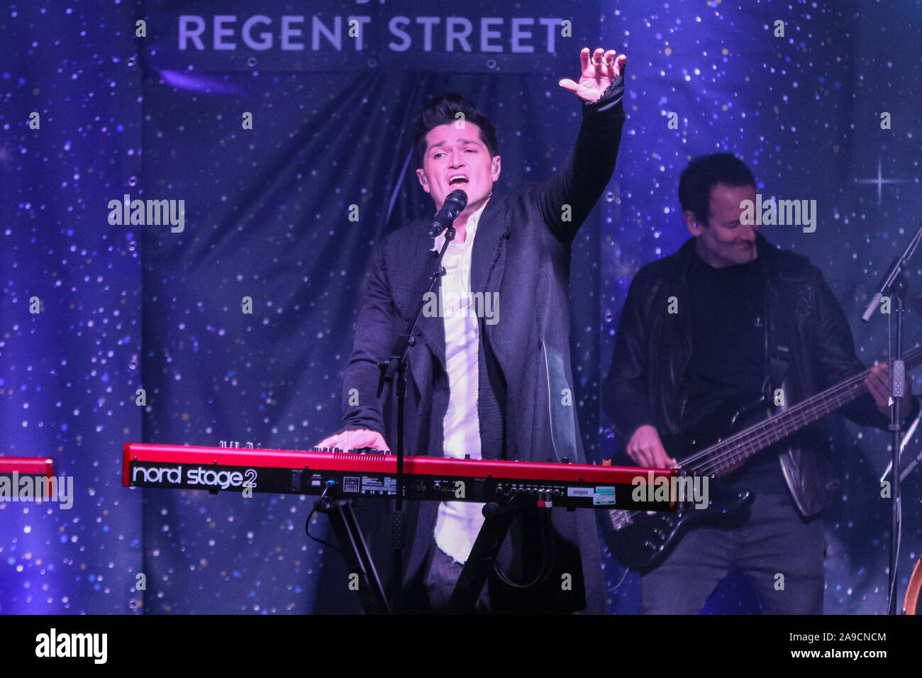 Regent Street, London, UK. 14th Nov, 2019. The band 'The Script' play ...