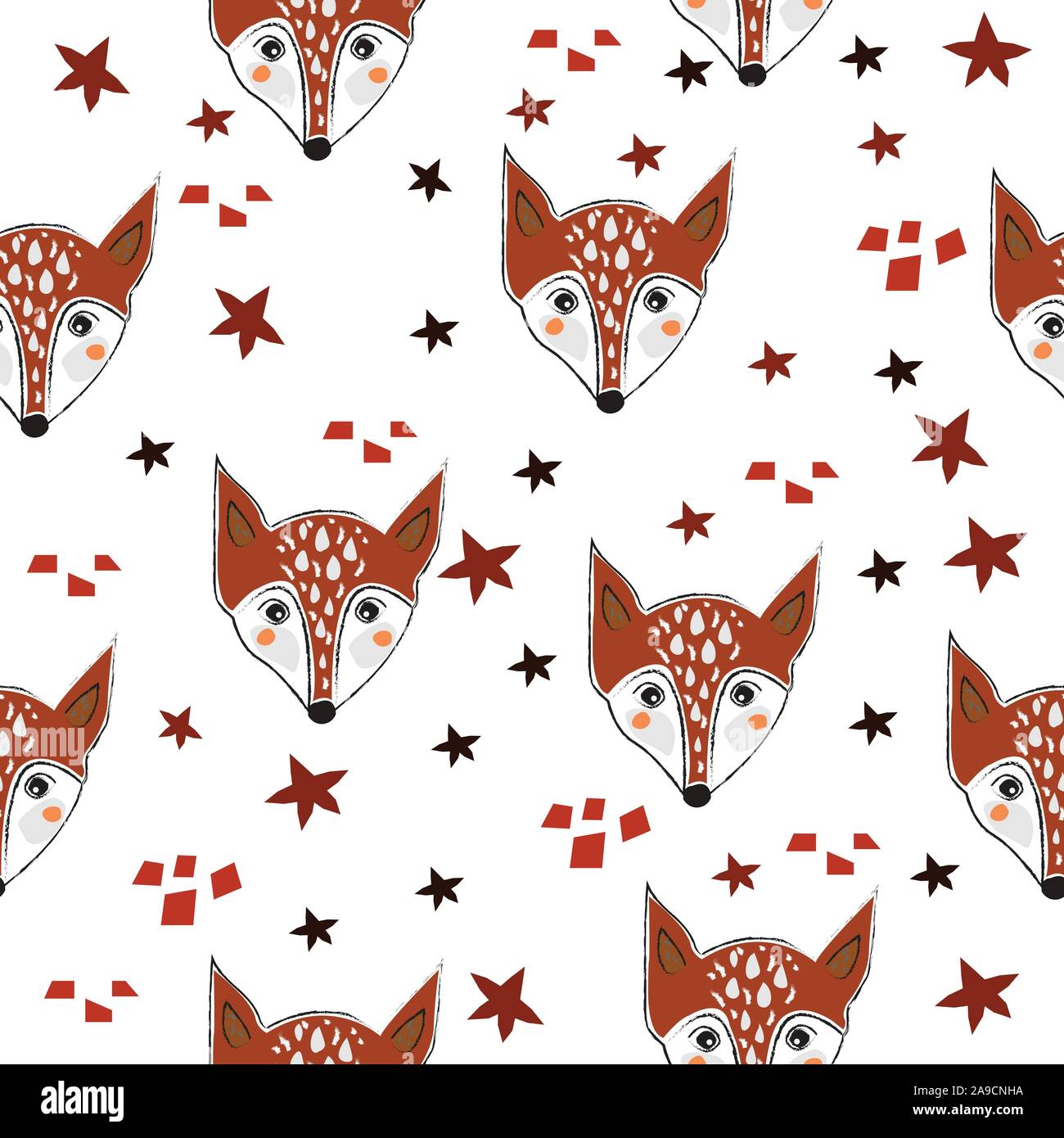 Seamless fox pattern with cute trees, stars and abstract shapes. Cute ...