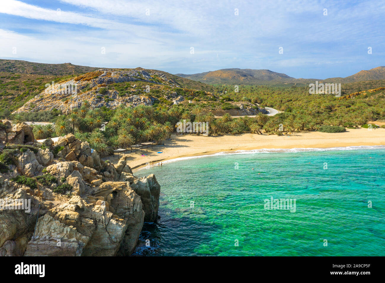Scenic landscape of palm trees, turquoise water and tropical beach, Vai ...