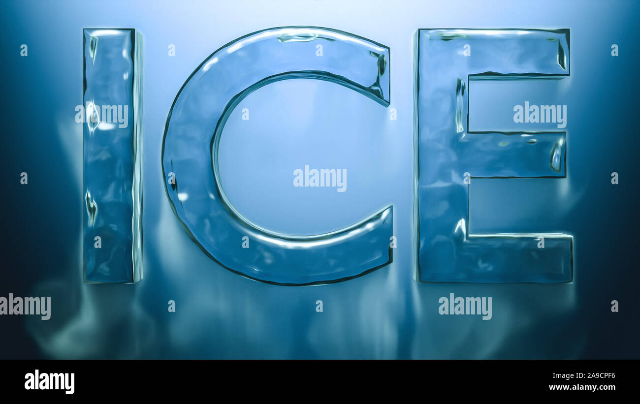 ice cold word ice with falling smoke 3d rendering Stock Photo - Alamy