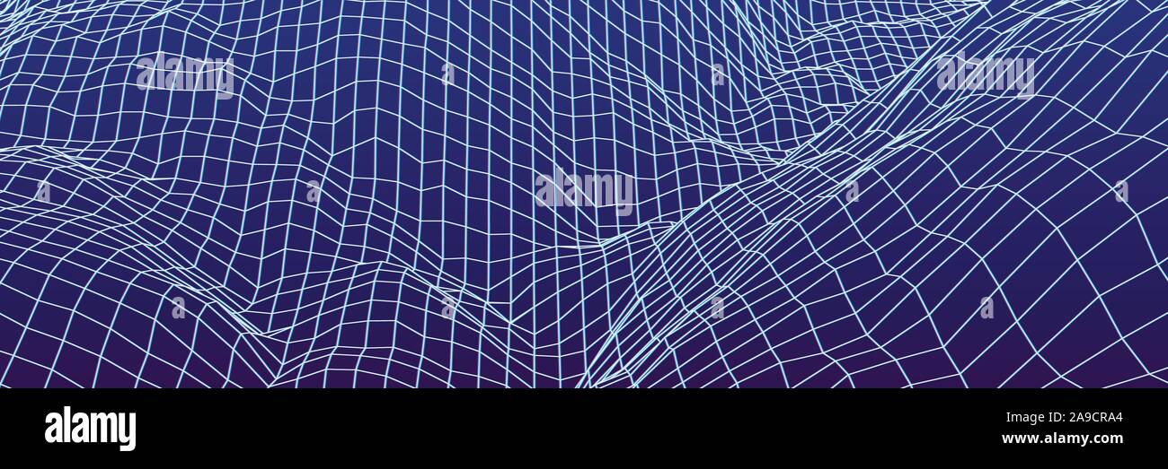 Digital landscape with mountains or hills made of line grid Stock ...