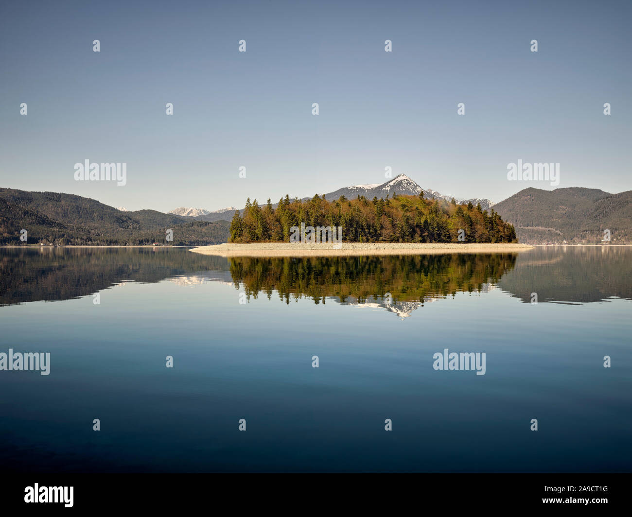 Walchensee, view from the east bank at Sachenbach, with the island of ...