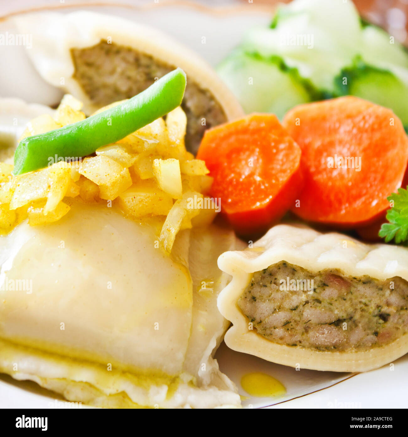 German pasta squares filled with meat and spinach Maultaschen Stock ...
