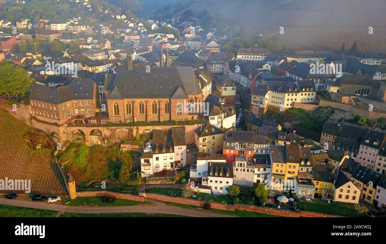 Saarburg at Saar river with church Laurentius and waterfall, Trier ...
