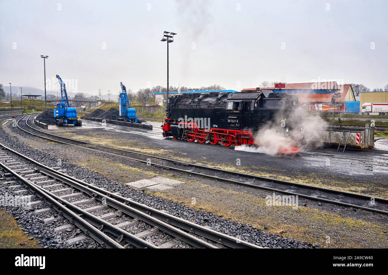 Railway station with coal to load the historic steam locomotive of the ...