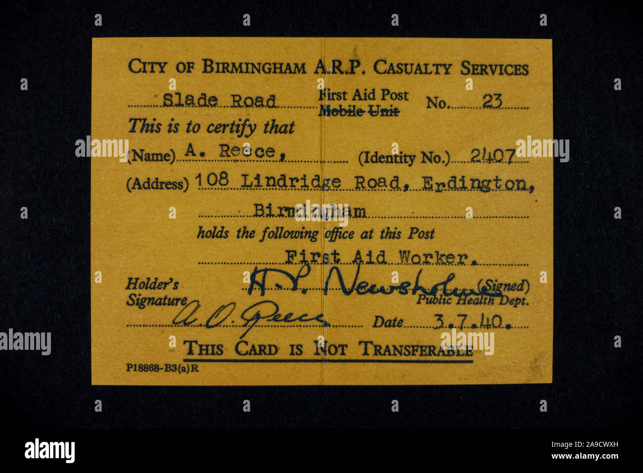 City of Westminster ARP Identity card, a piece of replica memorabilia ...