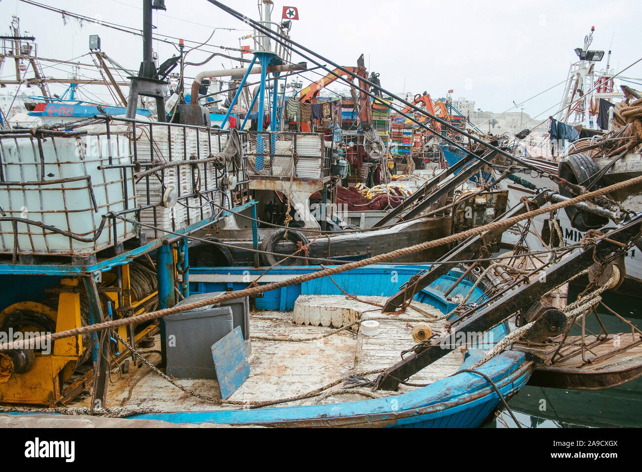 Fishing boats in the harbor of Tangier, Morocco Stock Photo - Alamy