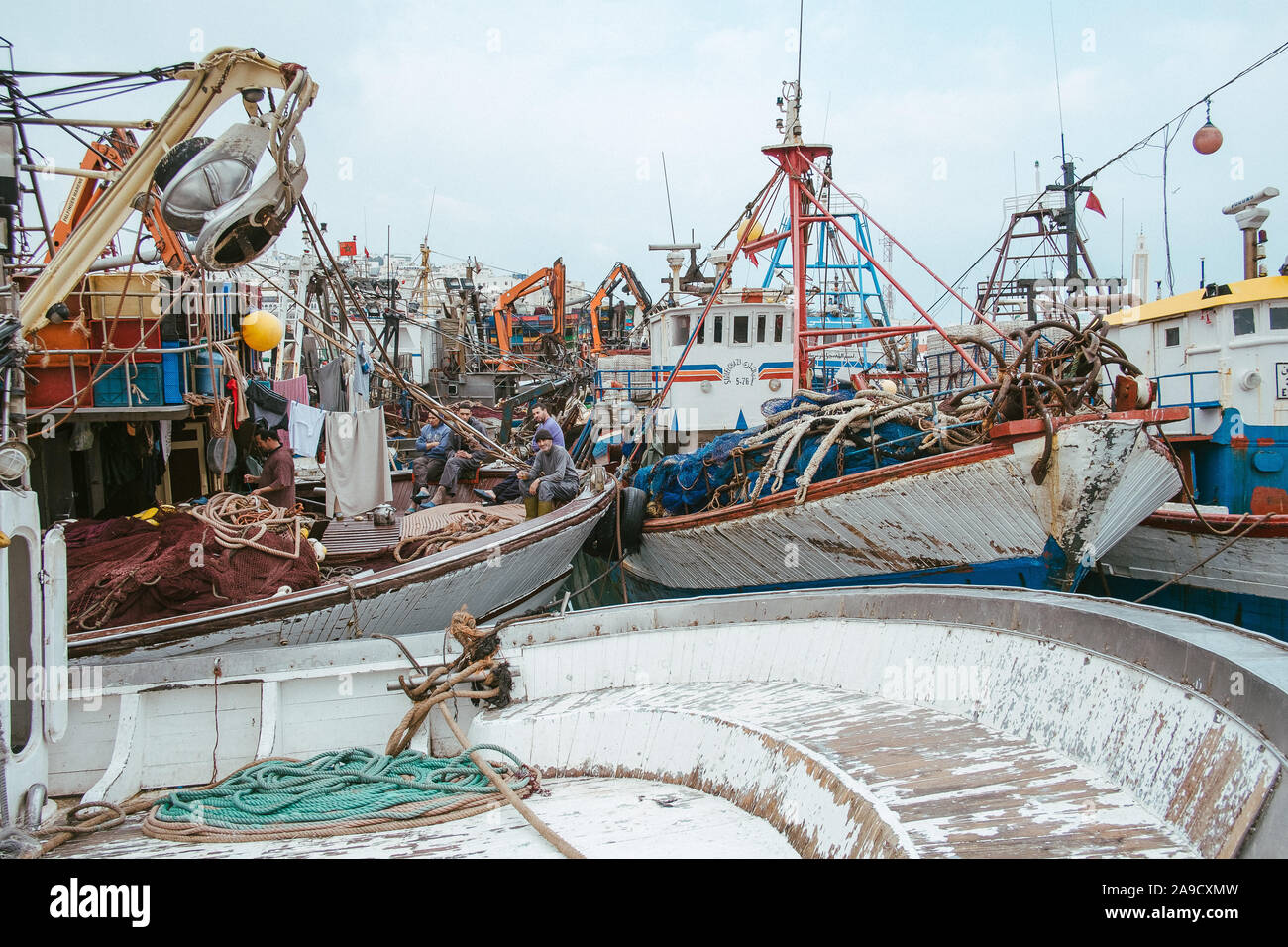 Fishing boats in the harbor of Tangier, Morocco Stock Photo - Alamy