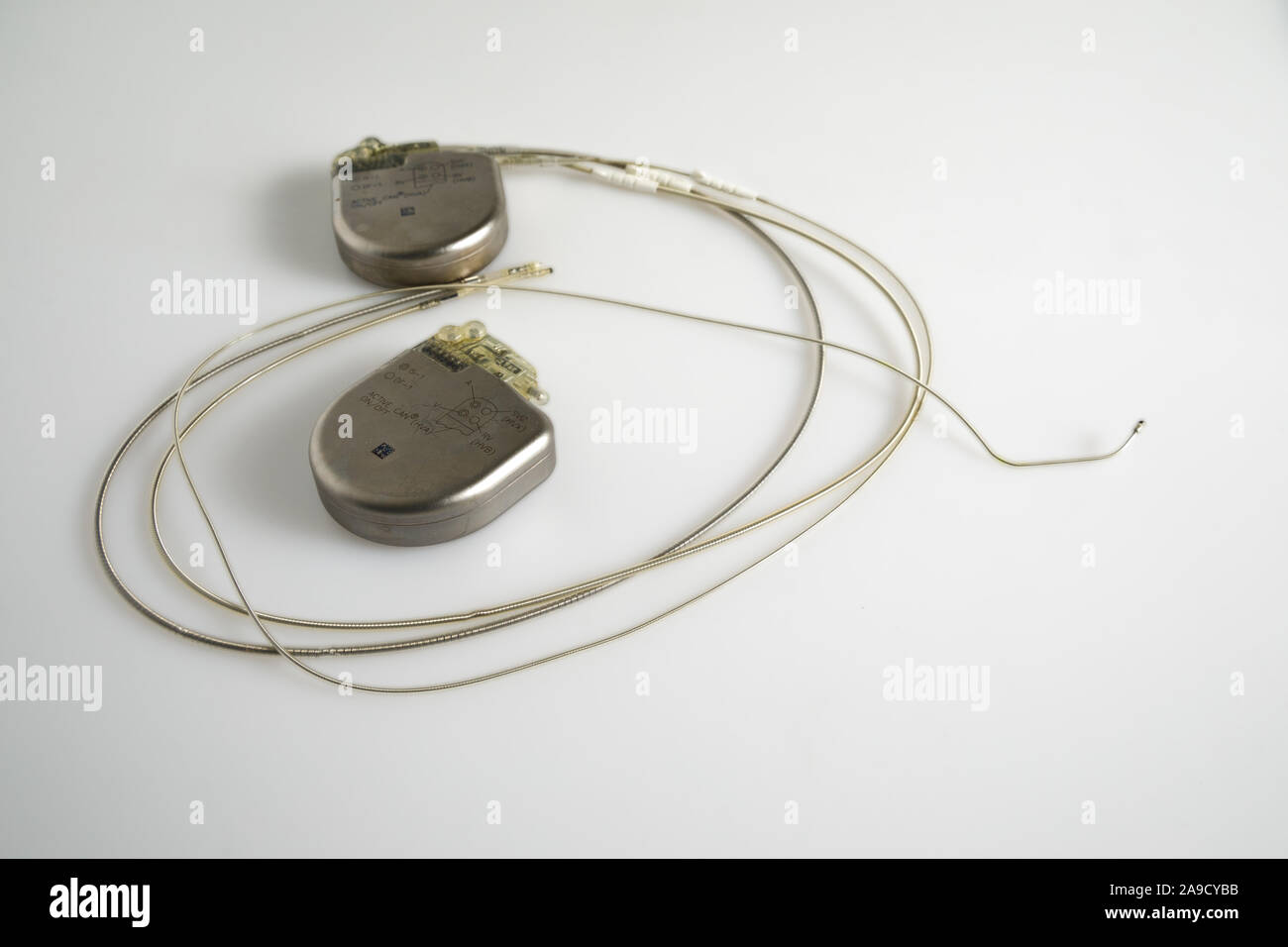 An Implantable Cardioverter Defibrillator or ICD pacemaker with leads ...
